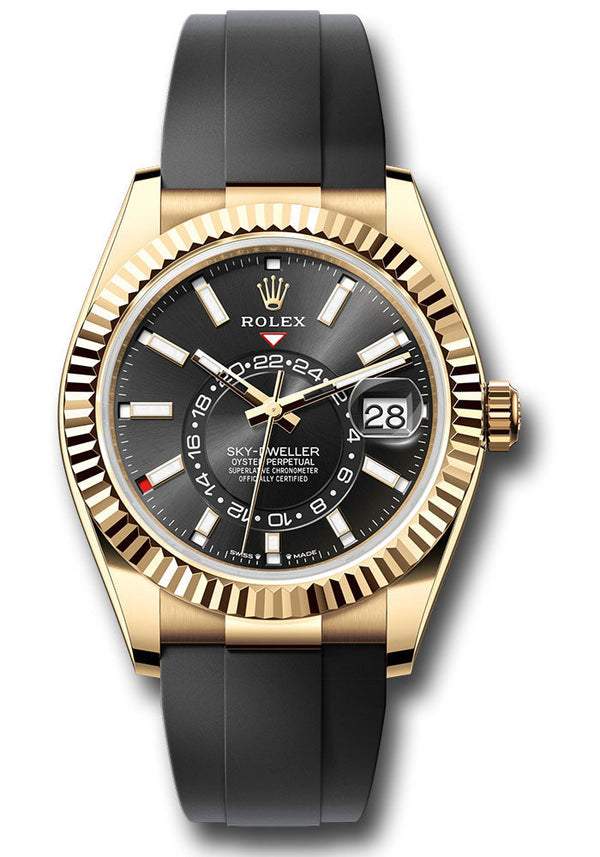 Rolex Yellow Gold Sky-Dweller Watch - Fluted Ring Command Bezel - Blac ...